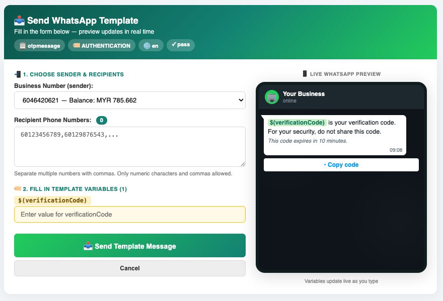 Send a WhatsApp Template | iSMS End User Guide